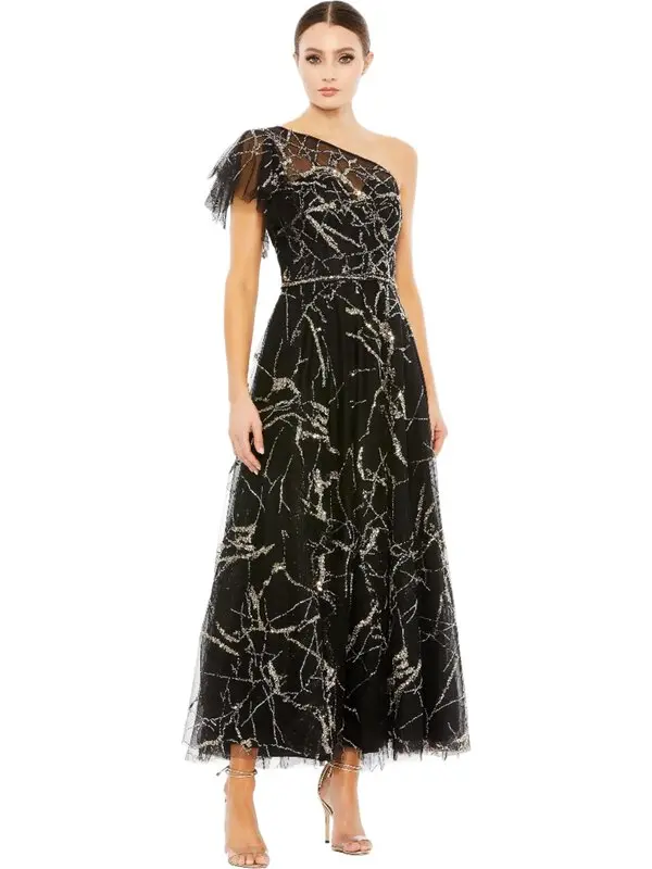 Mac Duggal Tulle Overlay A-line Gown - Black