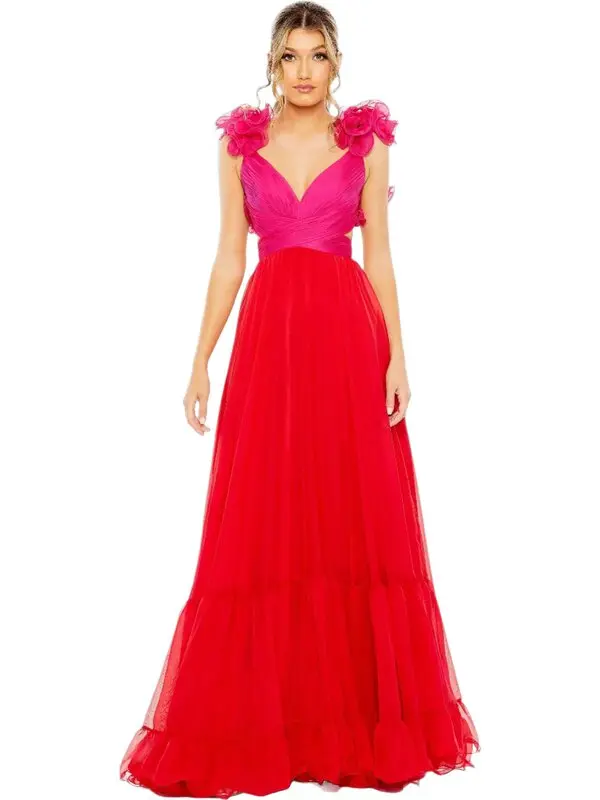 Mac Duggal Chiffon Lace-up Gown - Red Pink
