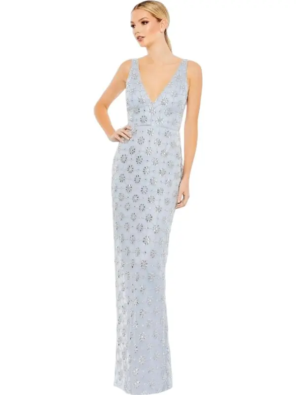 Mac Duggal Embellished V-neck Gown - Powder Blue