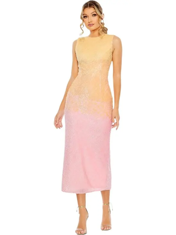 Mac Duggal Sequined Sleeveless Midi Dress - Sunset