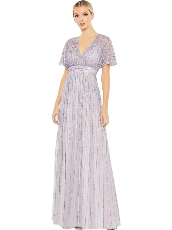 Mac Duggal Sequin Embellished Butterfly Sleeve Gown - Lavender