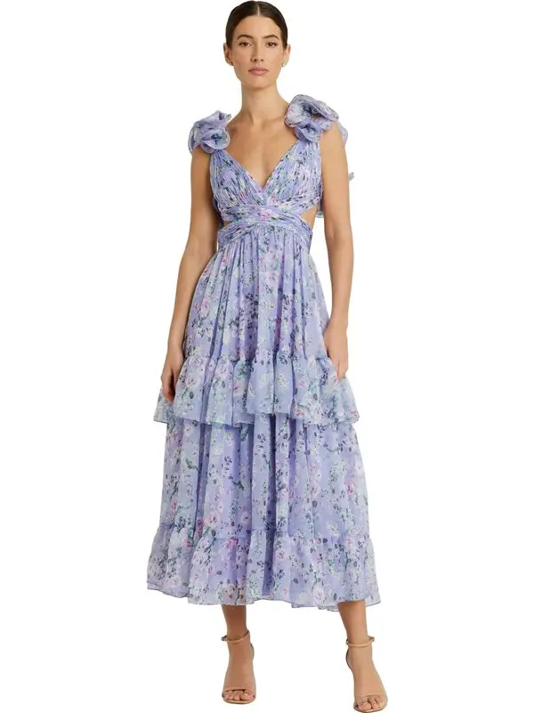 Mac Duggal Floral Chiffon Midi Dress - Lilac Multi