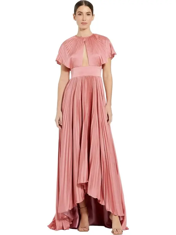 Mac Duggal Pleated High-low Gown With Cutout - Dusty Rose