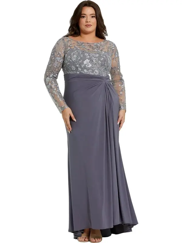 Mac Duggal Embroidered Top Jersey Skirt Gown - Charcoal