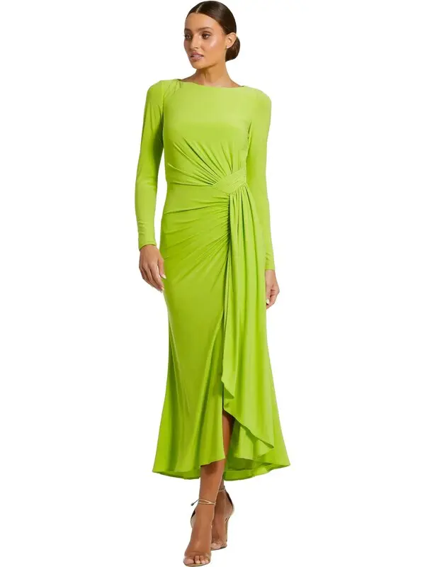 Mac Duggal Ruched Long Sleeve Ruffle Hem Dress - Chartreuse