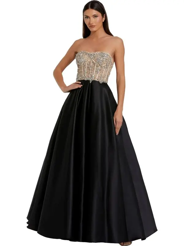 Mac Duggal Strapless Embellished Bustier Ball Gown - Black