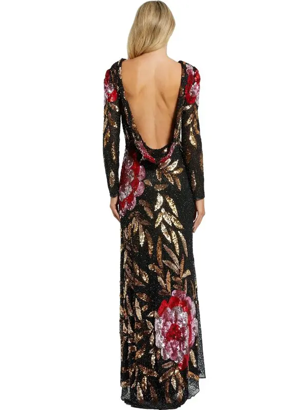 Mac Duggal Embellished Floral Backless Gown - Black Multi