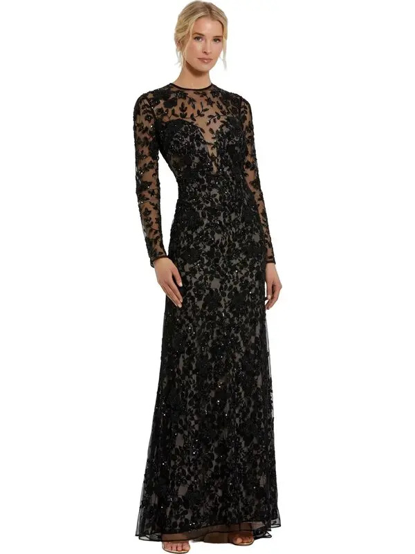 Mac Duggal Floral Embellished Gown - Black Nude