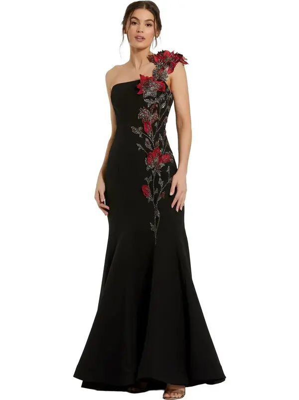 Mac Duggal Embroidered Off-the-shoulder Mermaid Gown - Black Multi