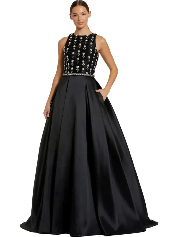 Mac Duggal Beaded Ball Gown With Pockets - Black