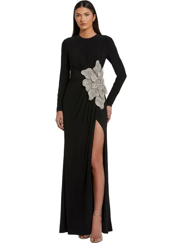 Mac Duggal Embellished Flower Jersey Gown - Black