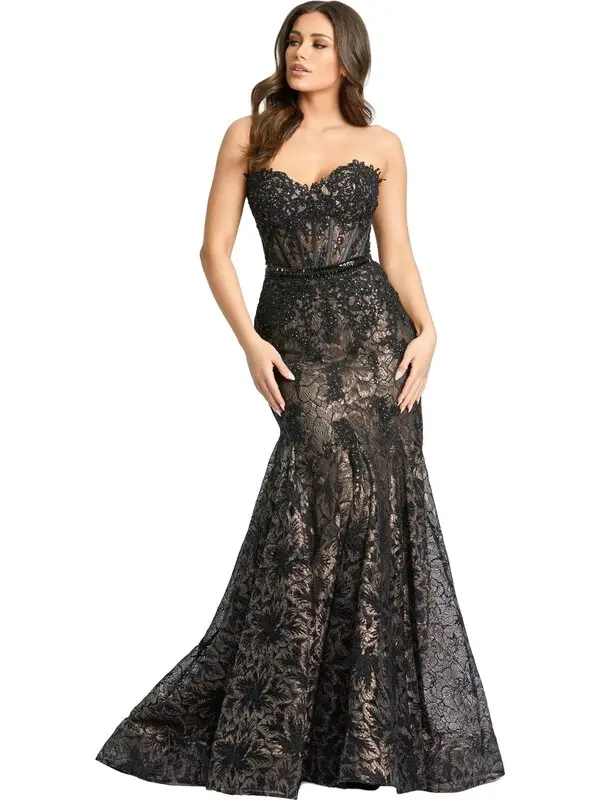 Mac Duggal Embellished Strapless Sweetheart Trumpet Gown - Black Nude