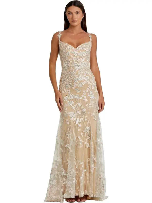 Mac Duggal Embroidered Trumpet Gown - Nude/multi
