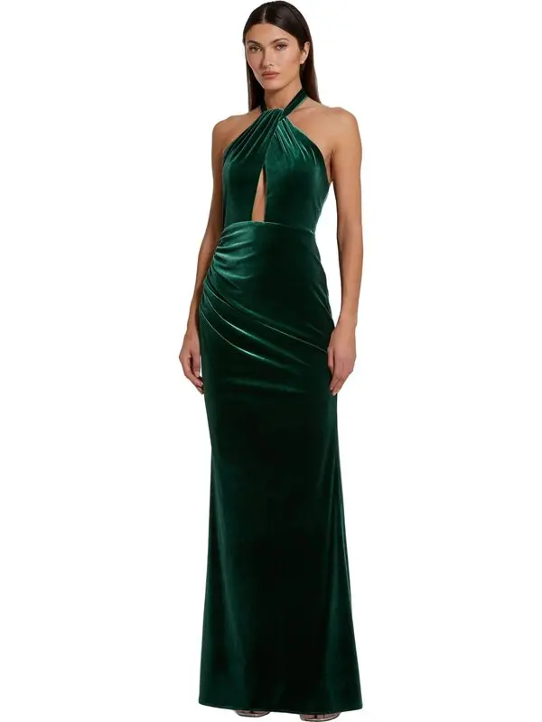Mac Duggal Velvet Draped Gown - Emerald