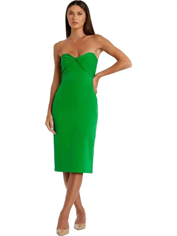 Mac Duggal Crepe Strapless Twist Top Fitted Midi Dress - Spring Green
