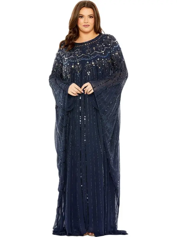 Mac Duggal Embellished Long Sleeve Trapeze Gown - Midnight