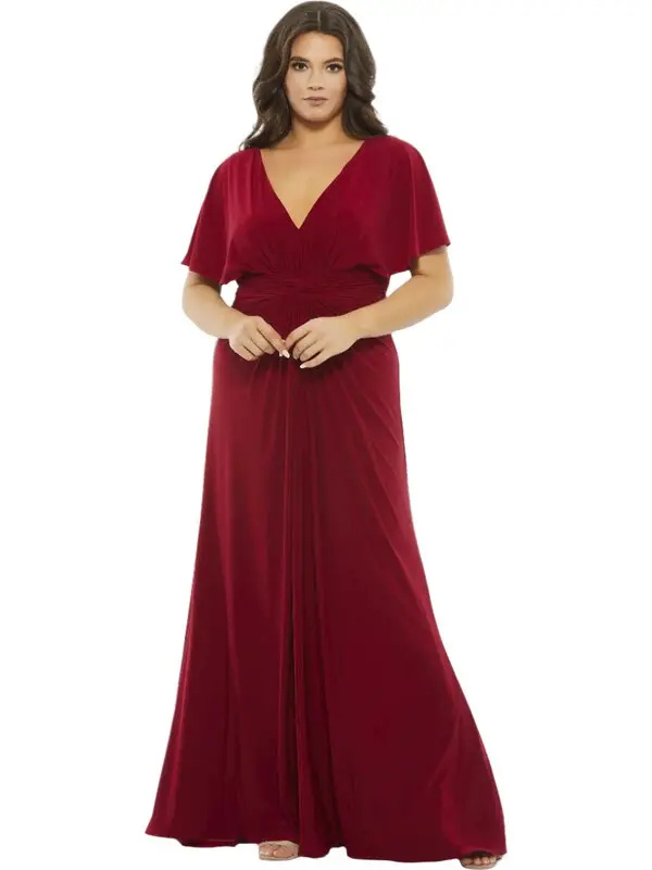 Mac Duggal Twist Waist Jersey Gown - Deep Red