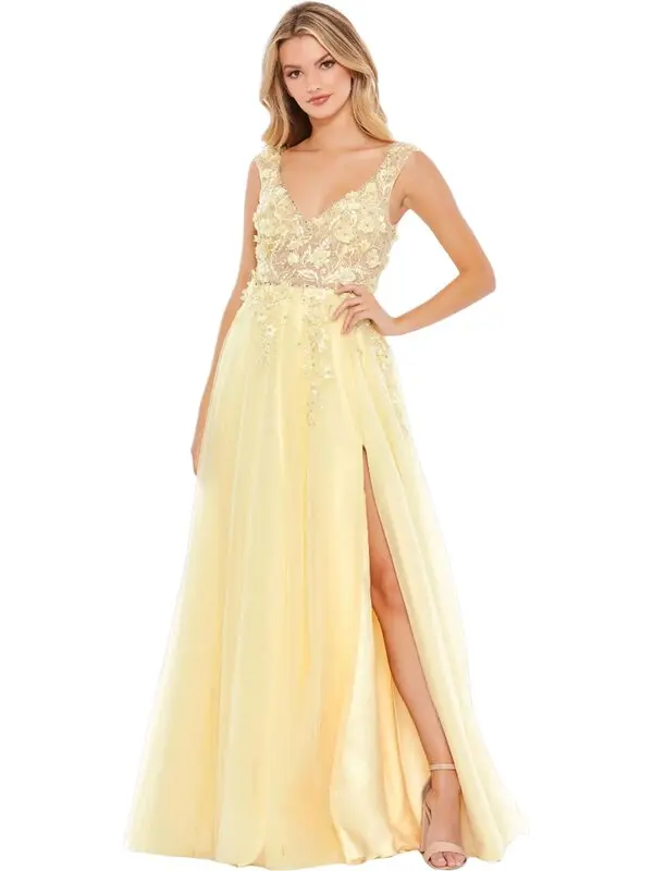 Mac Duggal Embellished Illusion Bustier A-line Gown - Yellow