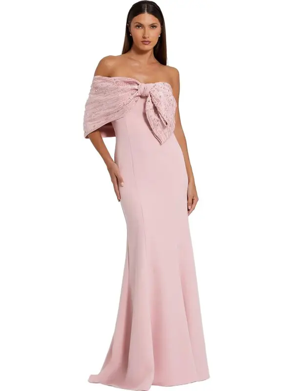 Mac Duggal Beaded Off-the-shoulder Trumpet Gown - Blush