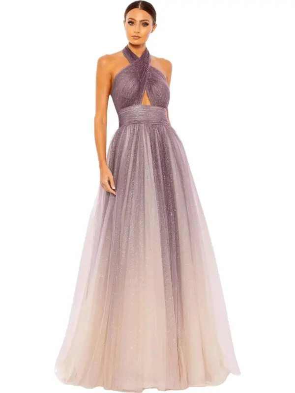 Mac Duggal Glitter Ombre Halter Neck Ballgown - Charcoal Ombre