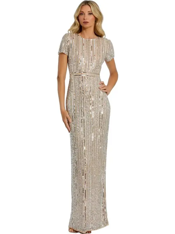 Mac Duggal Sequin-embellished High Neck Gown - Nude