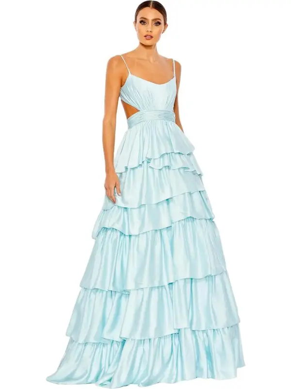 Mac Duggal Satin Ruffle Tiered Ballgown - Powder Blue