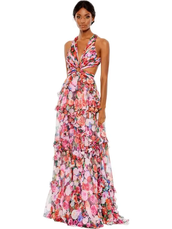 Mac Duggal Floral Printed Sleeveless Gown - Multi