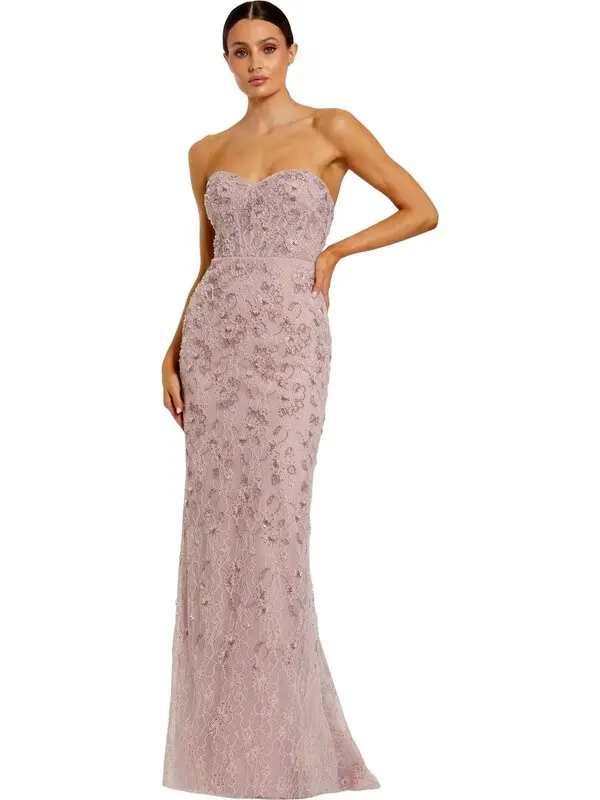 Mac Duggal Embellished Strapless Bustier Gown With Train - Rose