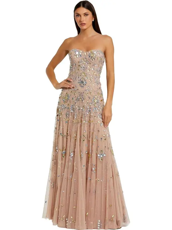 Mac Duggal Embellished Net Strapless Gown - Light Rose