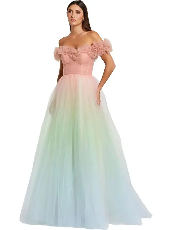 Mac Duggal Off-the-shoulder Ombre Tulle Ballgown - Pink Sorbet