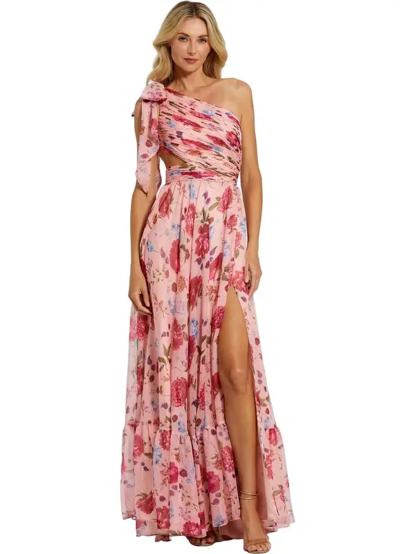 Mac Duggal Printed Chiffon One-shoulder Gown With Cut Out - Floral