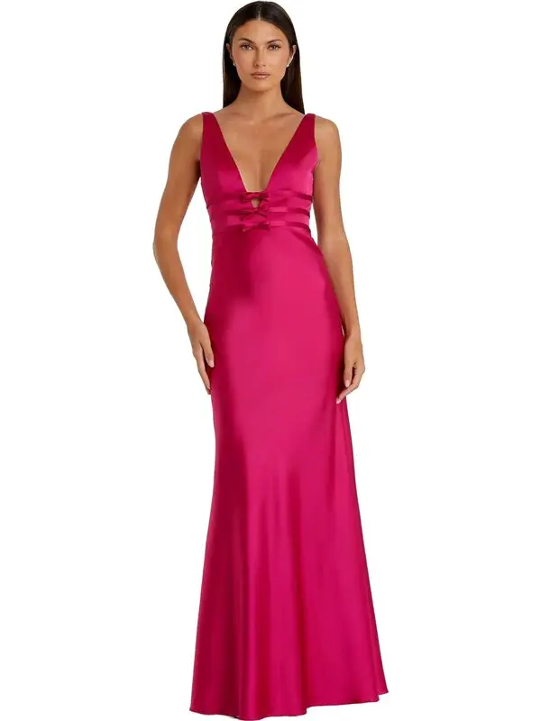 Mac Duggal Sleeveless Satin Gown With Bow Details - Pink