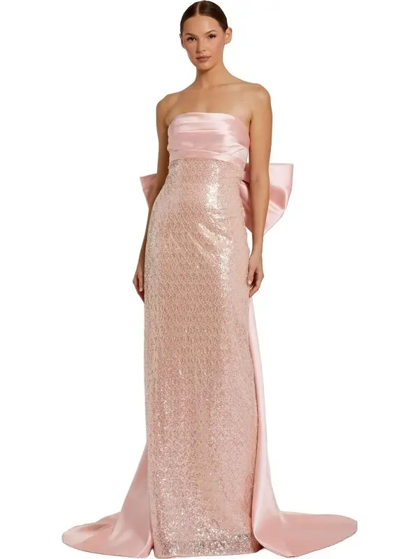 Mac Duggal Strapless Embellished Gown With Bow - Pink