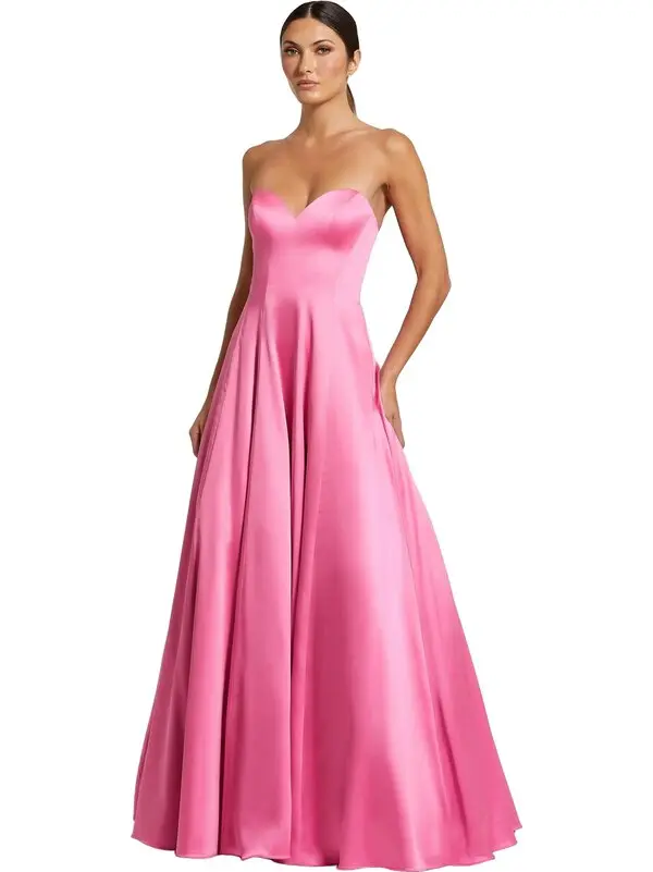 Mac Duggal Strapless Satin Ballgown With Bows - Pink