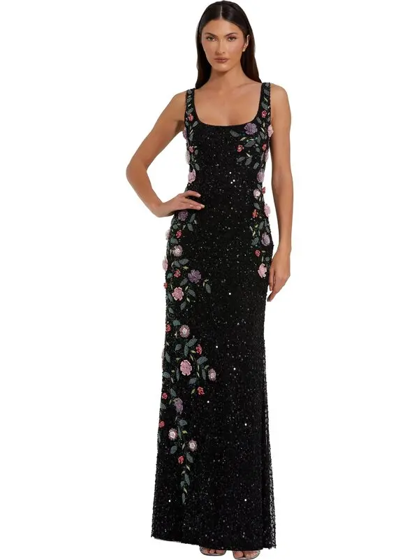 Mac Duggal Beaded Mesh Sleeveless Gown - Floral