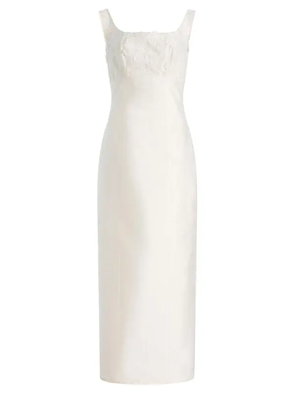 MARLIES GRACE Allegra Floral-appliquéd Satin Maxi Dress - White