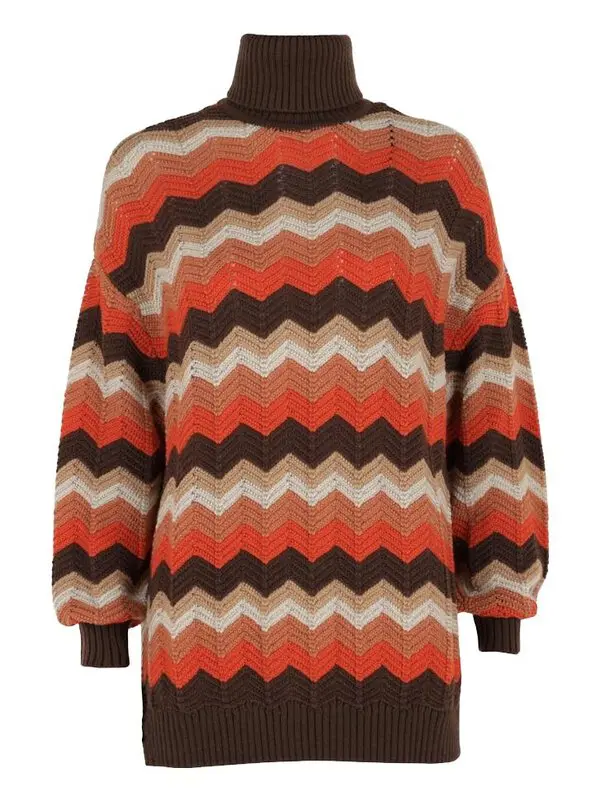 Missoni Oversized Zigzag Turtleneck Sweater - Brown Orange Yellow Beige