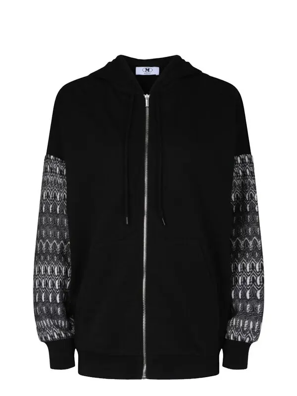 Missoni Geometric Dropsleeve Zip-up Hoodie - Black Print Black White