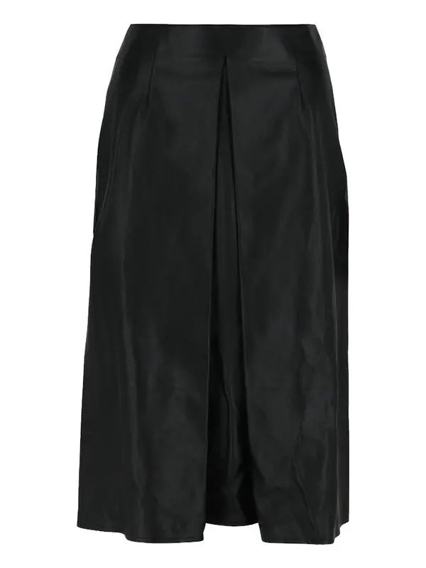 FERRAGAMO Pleated Front Leather Midi Skirt - Black