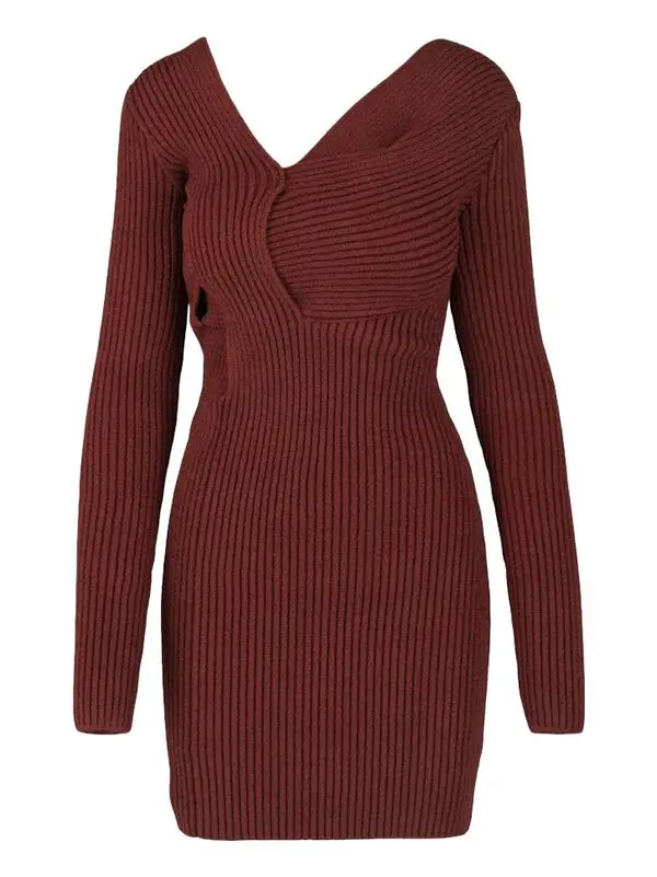 Bottega Veneta Asymmetrical V-neck Sweater Dress - Rust