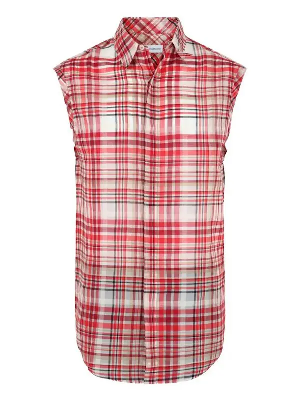FERRAGAMO Plaid Print Sleeveless Shirt - Red White