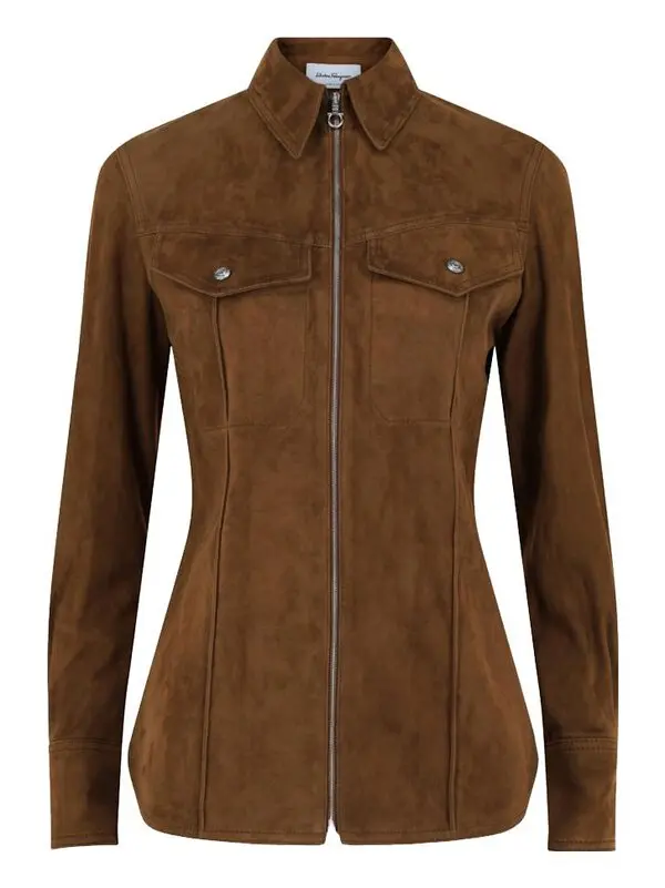 FERRAGAMO Lightweight Suede Jacket - Brown