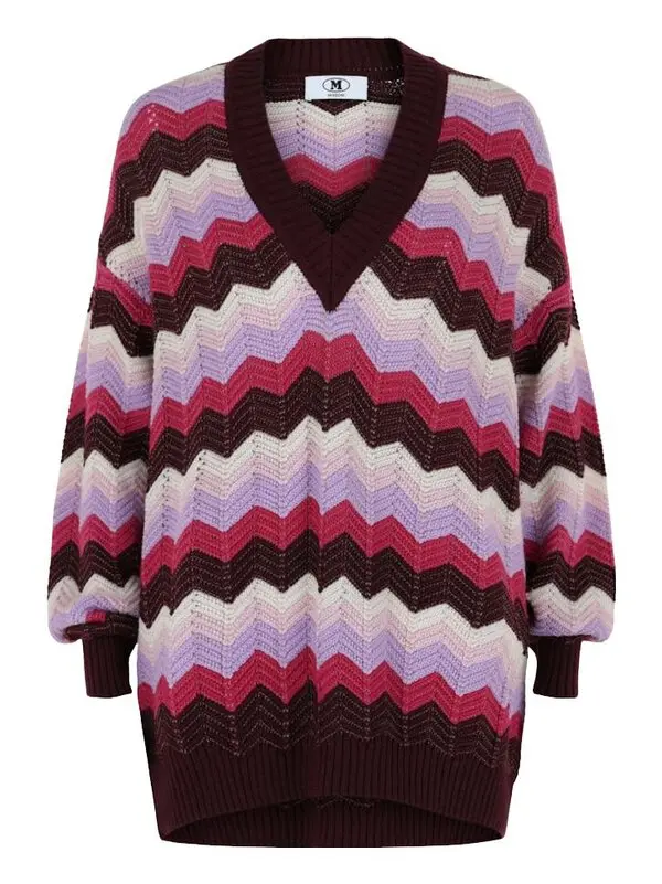 Missoni Oversized V-neck Zigzag Sweater - Lilac Pink White