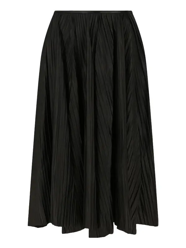 FERRAGAMO Leather Pleated Midi Skirt - Black