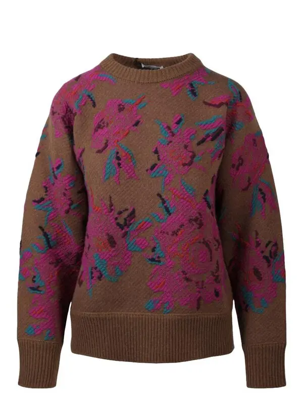 FERRAGAMO Floral Wool Sweater - Beige Khaki
