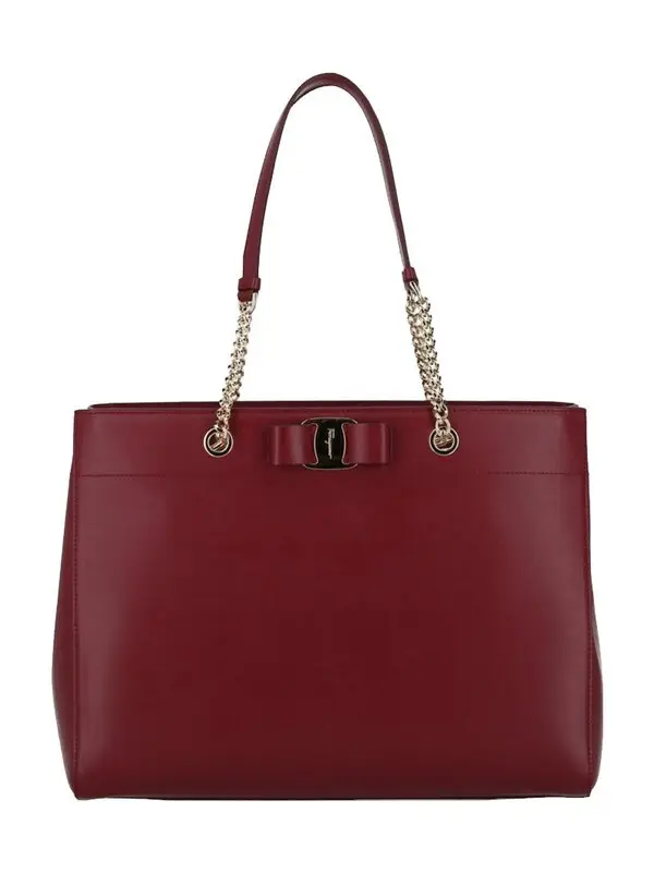 FERRAGAMO Smooth Leather Vara Bow Tote - Carmine