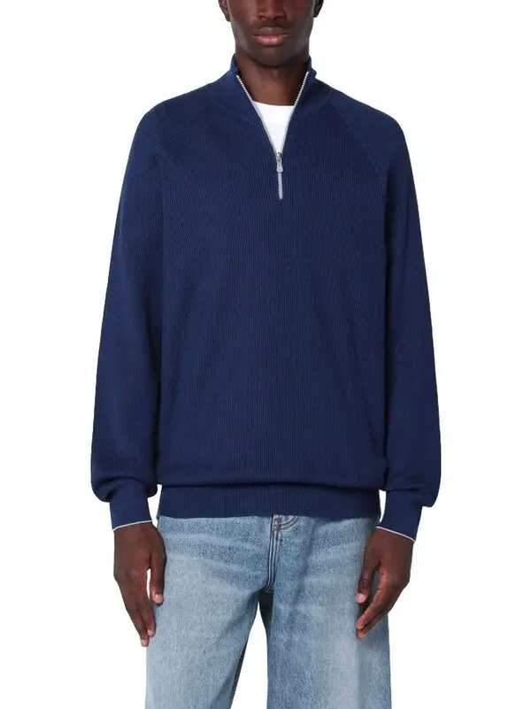 Brunello Cucinelli Ribbed Cotton Jumper - Blue