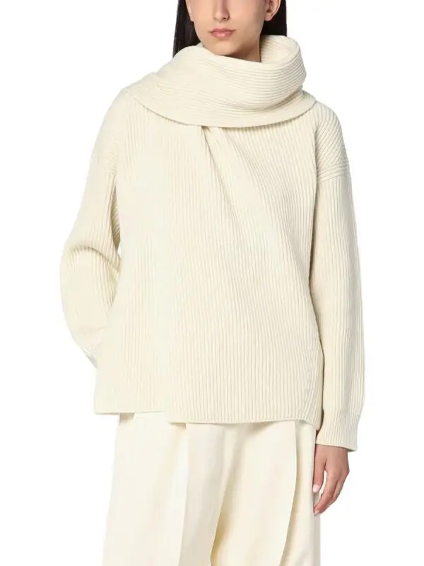 JIL SANDER Wool Sweater With Scarf - Beige