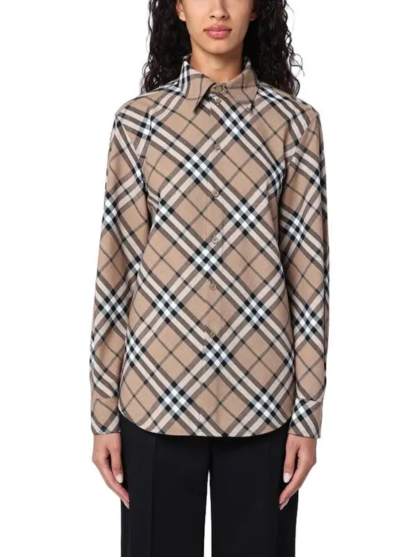 Burberry Check Pattern Wool Blend Shirt - Beige