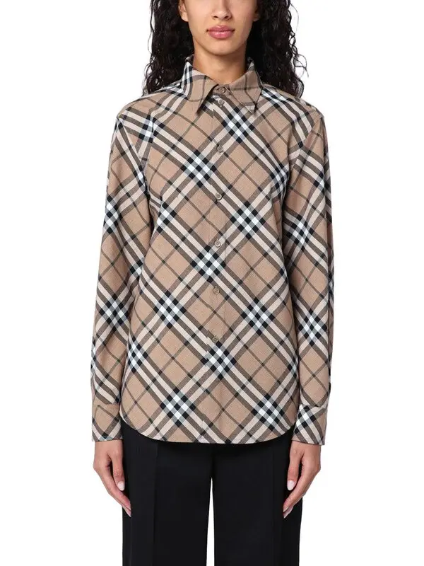 Burberry Check Pattern Wool Blend Shirt - Beige